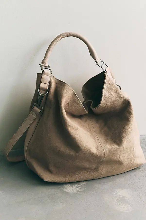 Free People Suzie Suede Slouchy Tote Bag - Stone