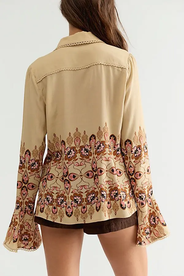 Free People Melrose Printed Button Down Top
