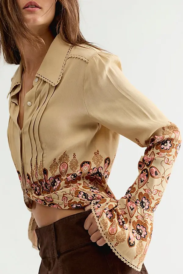 Free People Melrose Printed Button Down Top