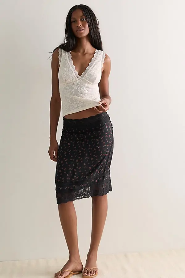 Free People Good Company Printed Midi Slip Skirt
