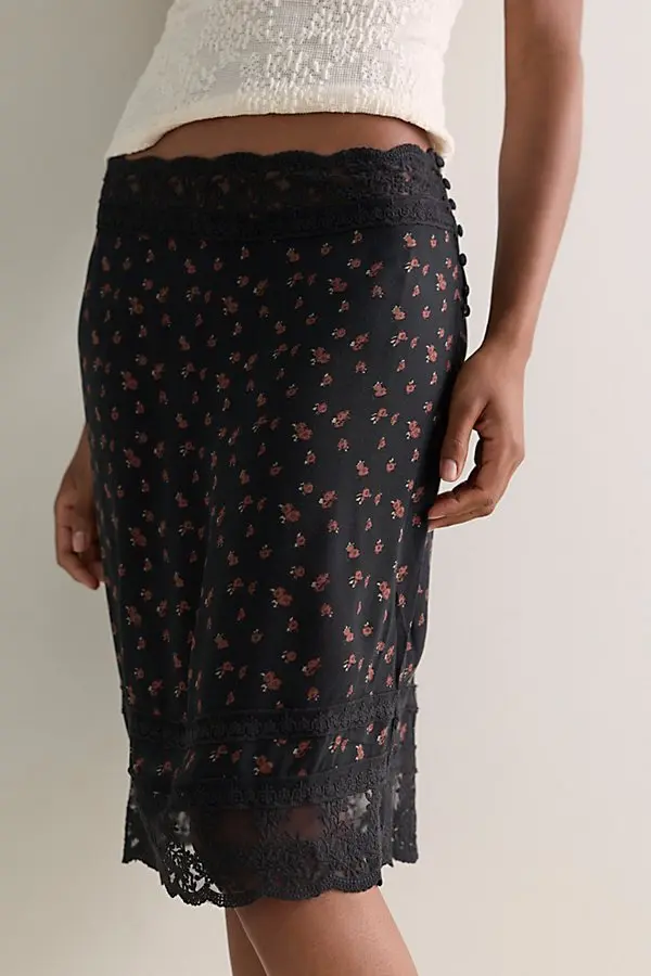 Free People Good Company Printed Midi Slip Skirt