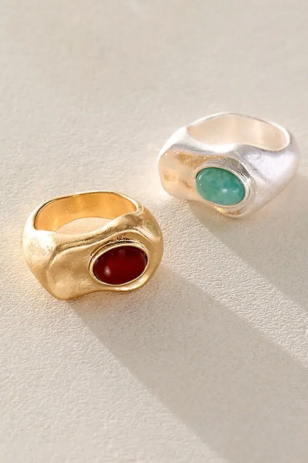 Free People Etta Pinky Ring With Carnelian Stone - Silver Amazonite
