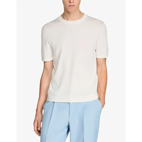 Sandro Crew Neck Cotton-silk Knitted T-shirt - Ecru