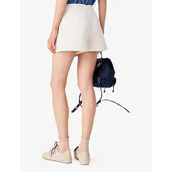 Maje Tweed Cotton-blend Skort With Gold-tone Buttons