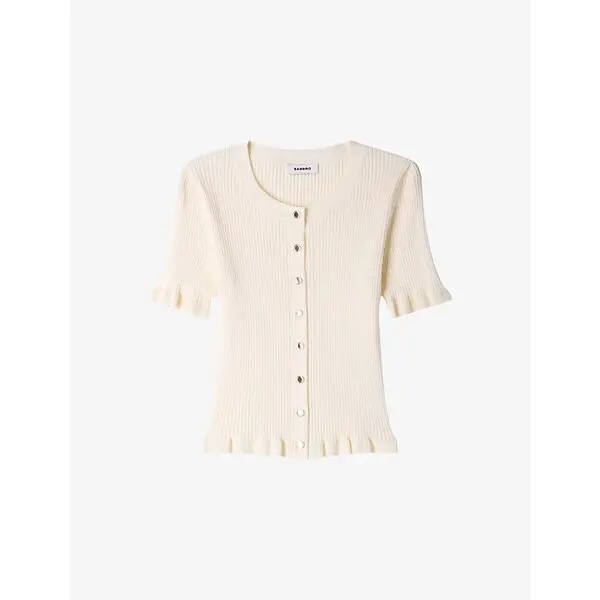 Sandro Rib-knit Cardigan With Ruffled Details