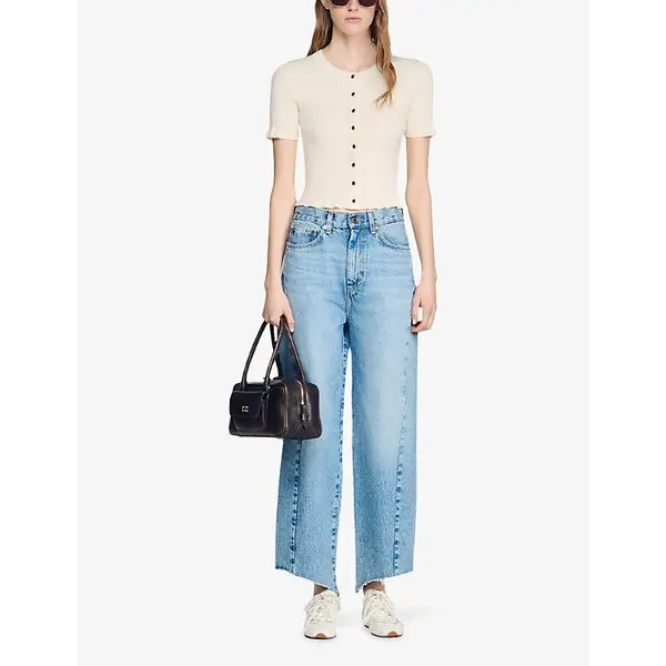 Sandro Rib-knit Cardigan With Ruffled Details