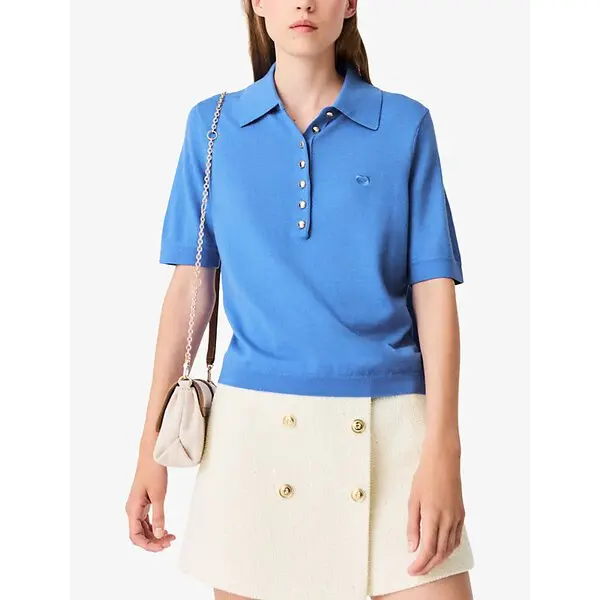 Maje Short Sleeve Wool Polo Jumper With Embroidered Logo
