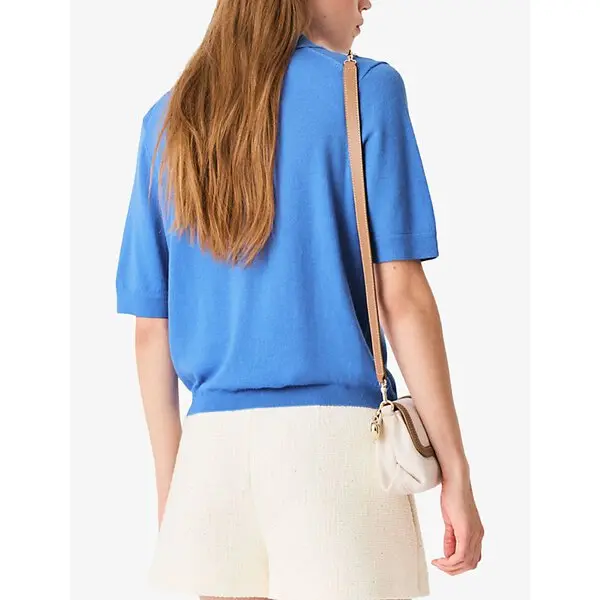 Maje Short Sleeve Wool Polo Jumper With Embroidered Logo