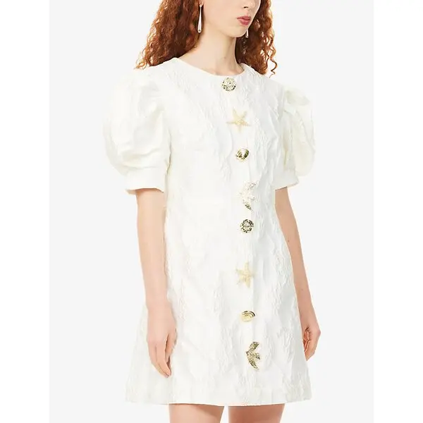 SISTER JANE Woven Jacquard Mini Dress With Ornate Gold Trims