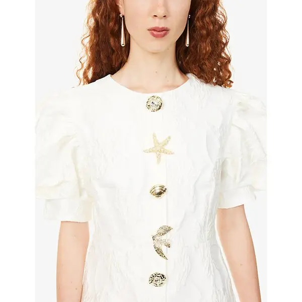 SISTER JANE Woven Jacquard Mini Dress With Ornate Gold Trims