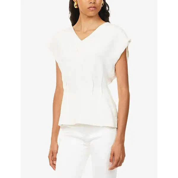 THE DROPPED COLLECTION Kimono-sleeve Double V-neck Silk Top