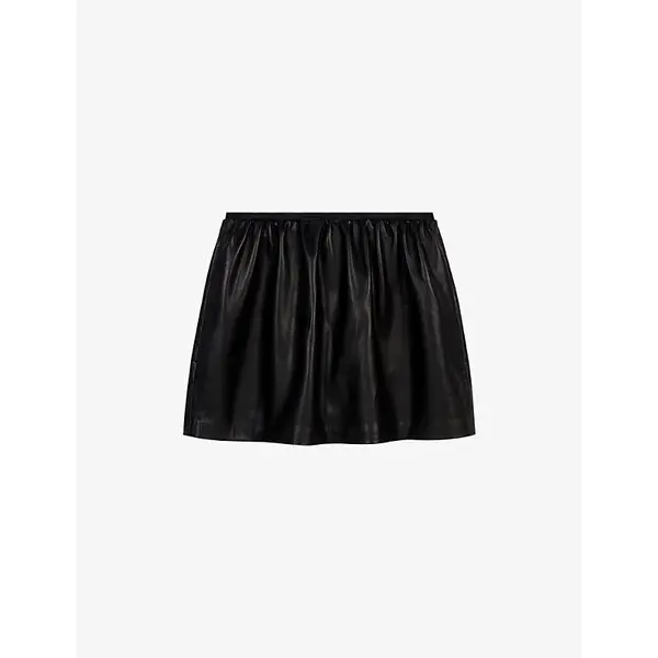 Maje Flared Leather Mini Skirt