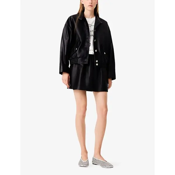 Maje Flared Leather Mini Skirt