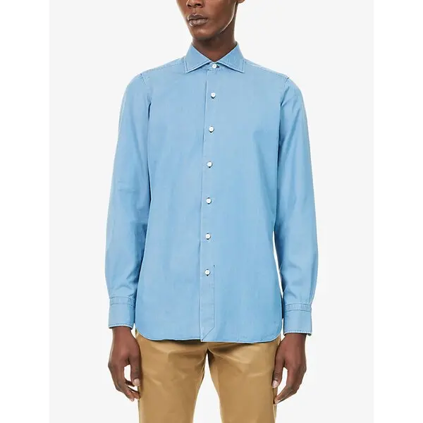 FINAMORE 1925 Classic-collar Long-sleeve Cotton Chambray Shirt