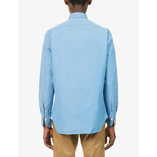 FINAMORE 1925 Classic-collar Long-sleeve Cotton Chambray Shirt