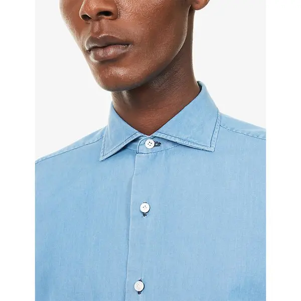 FINAMORE 1925 Classic-collar Long-sleeve Cotton Chambray Shirt