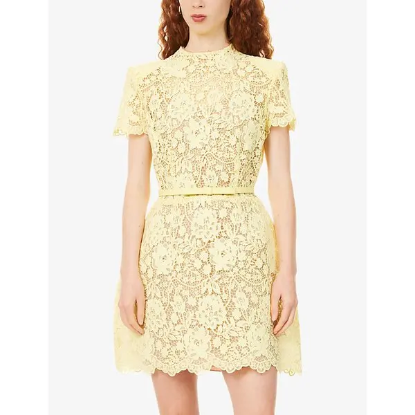 NADINE MERABI Milly Sequinned Lace Mini Dress - Yellow