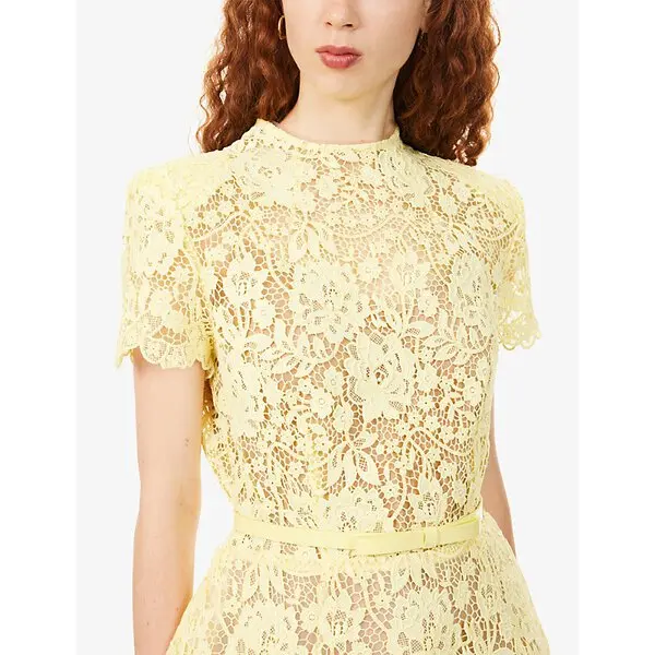 NADINE MERABI Milly Sequinned Lace Mini Dress - Yellow