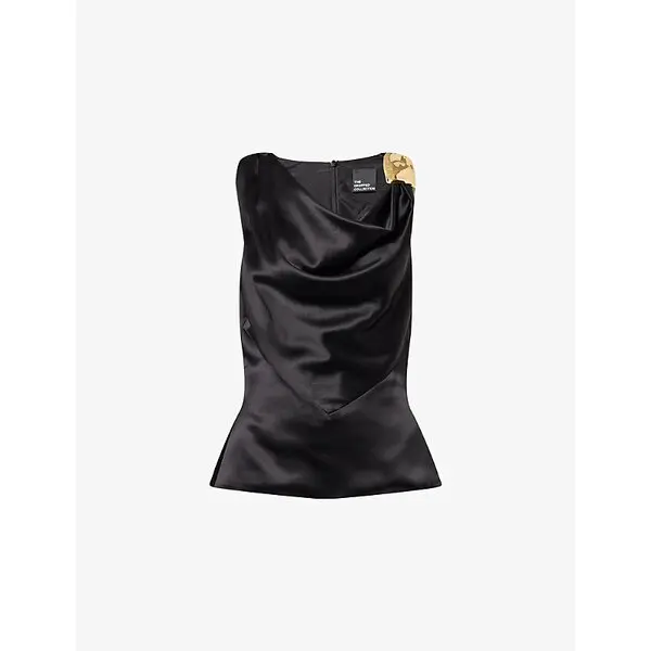 THE DROPPED COLLECTION Cowl Neck Sleeveless Silk Top - Black