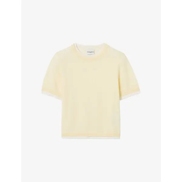Claudie Pierlot Contrast-knit Short-sleeve Cotton-blend Jumper - Vanilla