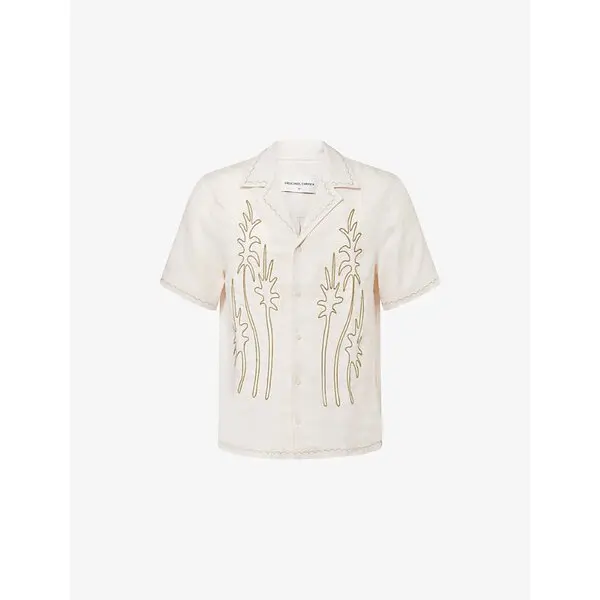 Frescobol Carioca Alves Palm Short-sleeve Linen Shirt - Cream