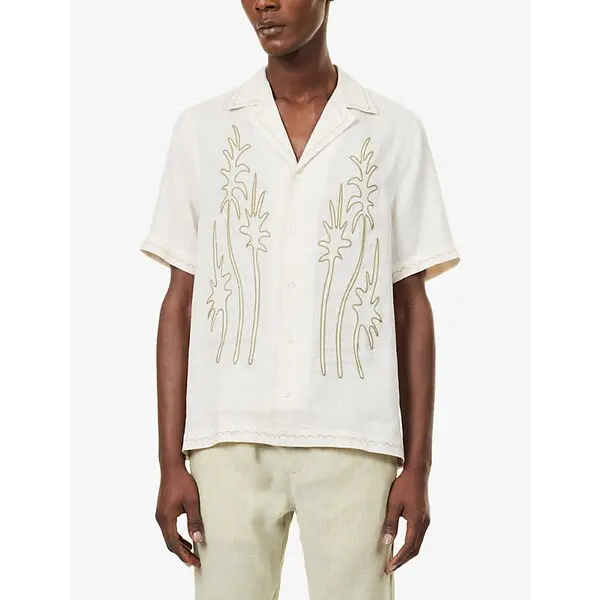 Frescobol Carioca Alves Palm Short-sleeve Linen Shirt