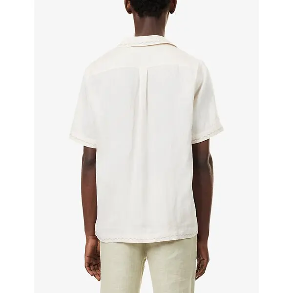 Frescobol Carioca Alves Palm Short-sleeve Linen Shirt