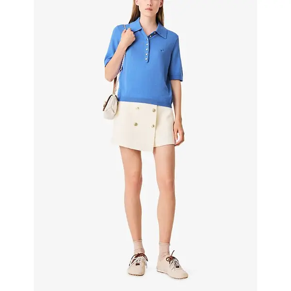 Maje Brand-embroidered Short-sleeve Wool Polo Jumper