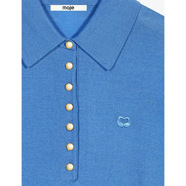 Maje Brand-embroidered Short-sleeve Wool Polo Jumper