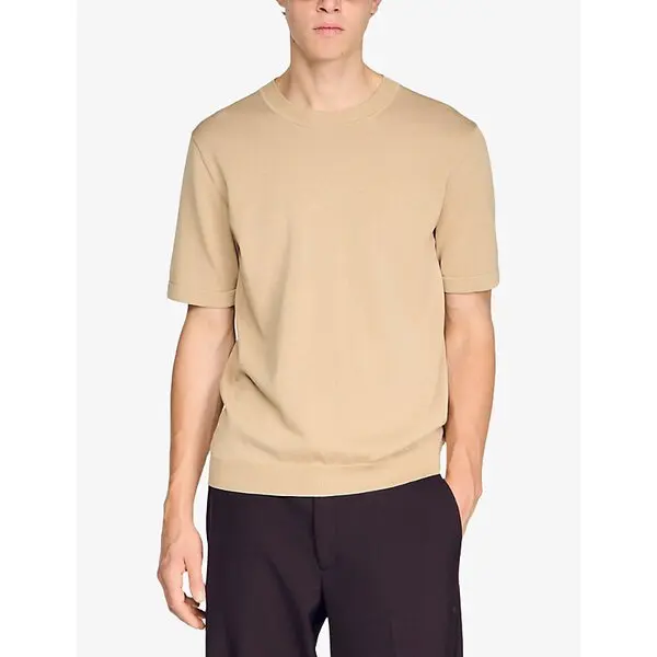 Sandro Crew Neck Cotton-silk Knitted T-shirt - Cappucino