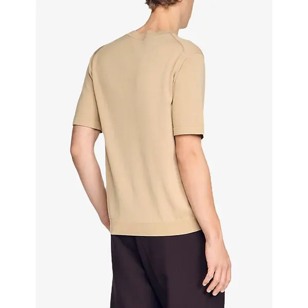 Sandro Crew Neck Cotton-silk Knitted T-shirt - Cappucino
