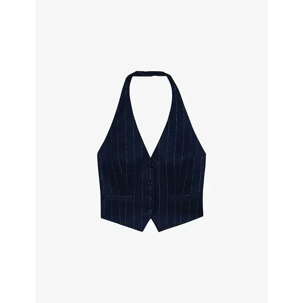 Maje Halterneck Backless Wool-blend Top