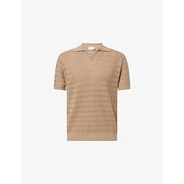 Frescobol Carioca Rino Wave Short-sleeve Cotton Knit Polo Shirt - Light Brown