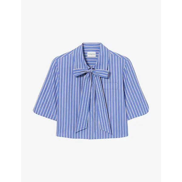 Claudie Pierlot Stripe-print Tie-neck Cotton Shirt - Multicolored