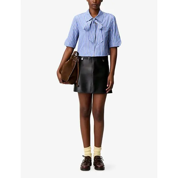Claudie Pierlot Striped Cotton Shirt With Pussy-bow Collar