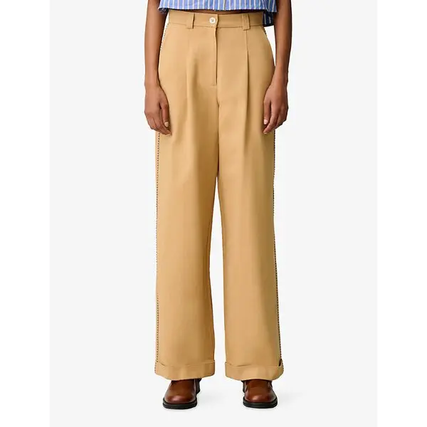 Claudie Pierlot Straight-leg Pleated Cotton Trousers