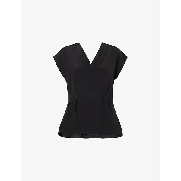 THE DROPPED COLLECTION Kimono-sleeve Double V-neck Silk Top - Black