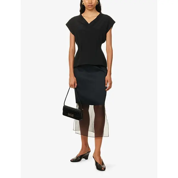 THE DROPPED COLLECTION Kimono Sleeve Double V-neck Silk Top