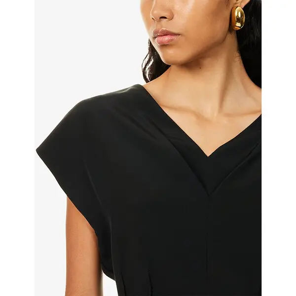 THE DROPPED COLLECTION Kimono Sleeve Double V-neck Silk Top