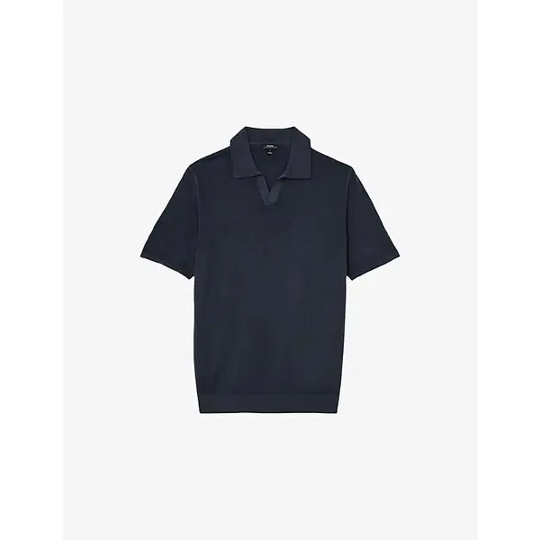 REISS Rook Open-collar Merino Wool Polo Shirt - Navy