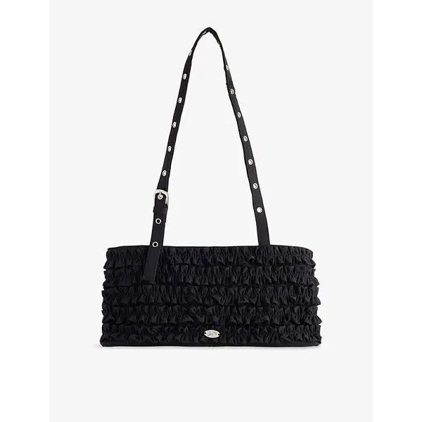 DAMSON MADDER Sophia Ruffle Woven Shoulder Bag - Black