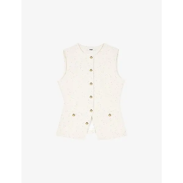Maje Sleeveless Tweed Waistcoat - Ecru