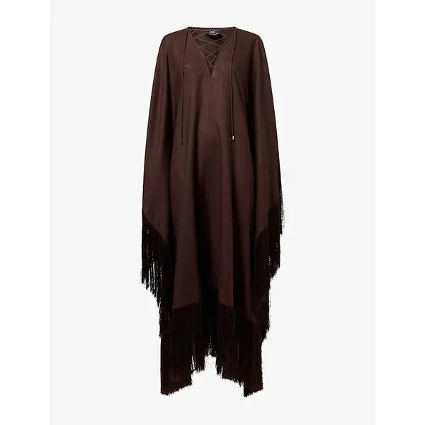 TALLER MARMO Maxi Kaftan With Fringe Detail - Chocolate