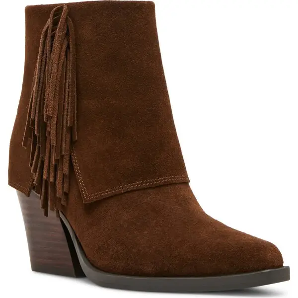 Blondo Odessa Suede Fringe Block Heel Bootie - Chocolate Suede
