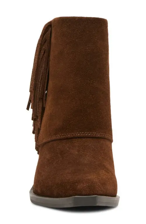 Blondo Odessa Suede Fringe Block Heel Bootie - Chocolate Suede