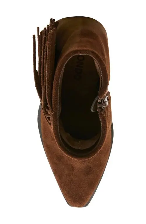 Blondo Odessa Suede Fringe Block Heel Bootie - Chocolate Suede