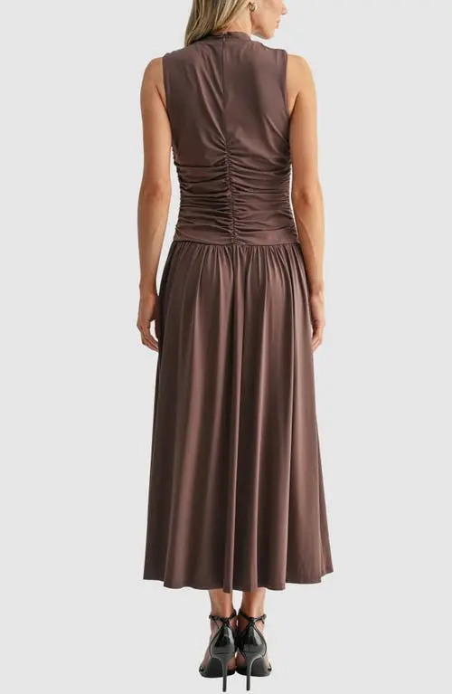 QUINCY MAE Sleeveless Mock Neck Drop Waist Midi Dress