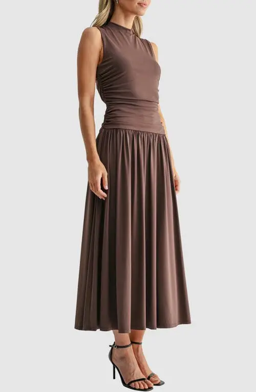 QUINCY MAE Sleeveless Mock Neck Drop Waist Midi Dress