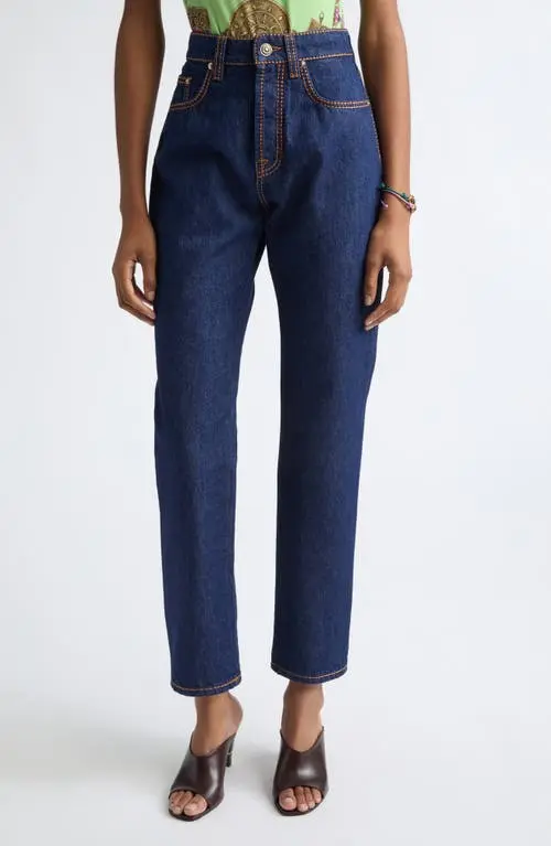 Versace Straight Leg Jeans With Medusa Hardware - Blue