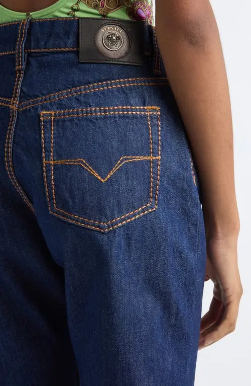Versace Straight Leg Jeans With Medusa Hardware